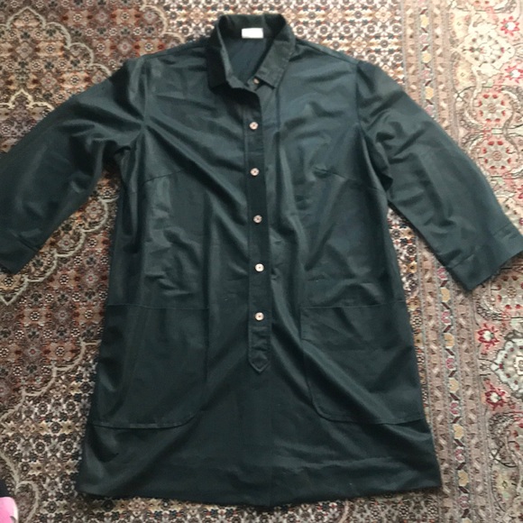 Vintage | Tops | Cool 7s Workers Smock Dress Black Shiny Shirt | Poshmark
